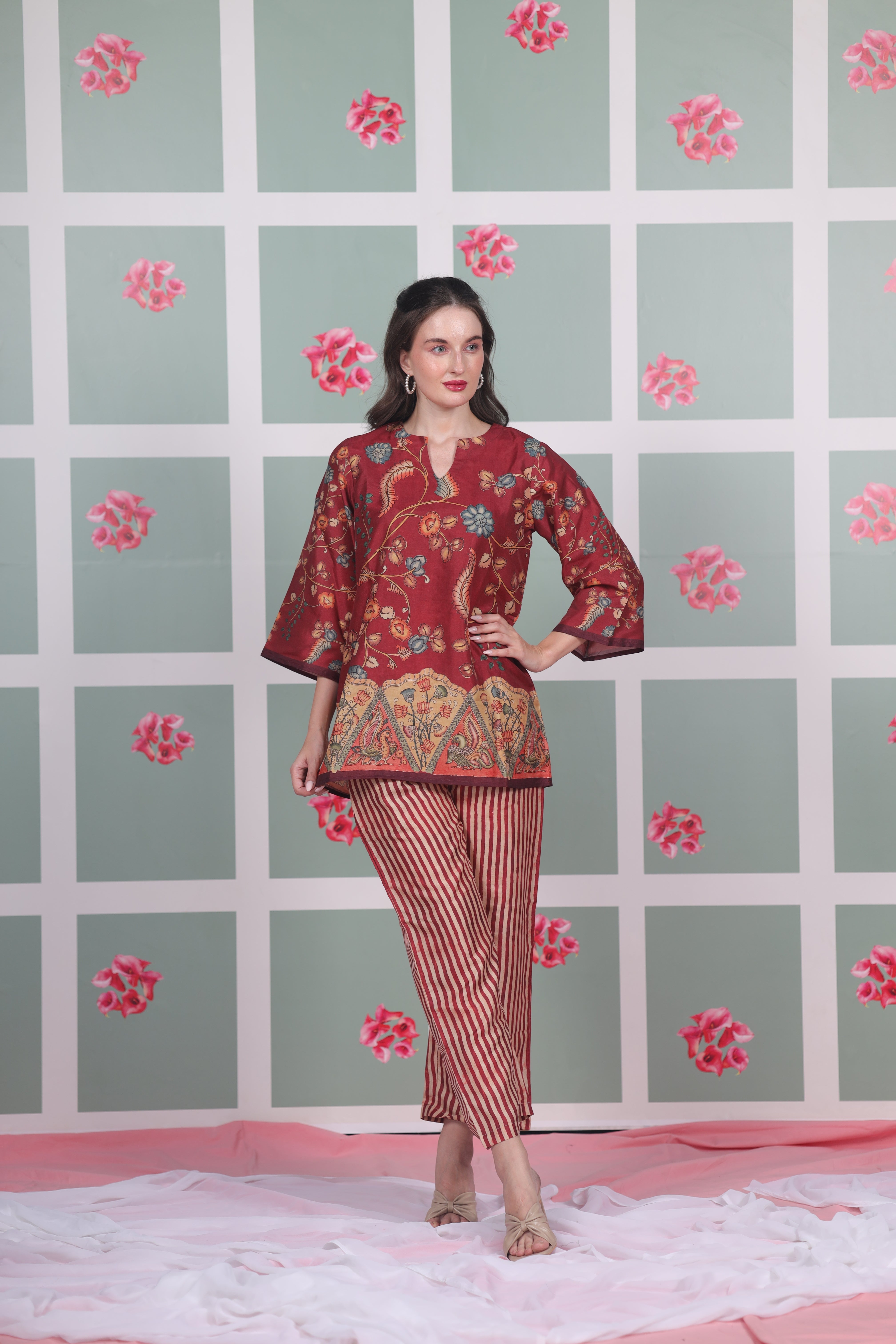 Buy Maroon Floral Coord Set | Floral Coord Set for Women